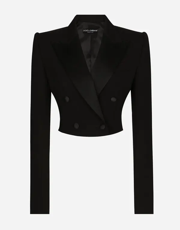 Dolce & Gabbana Short Double-breasted Wool Gabardine Tuxedo Jacket Blazers Wool - Black