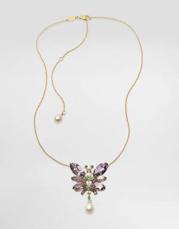 Dolce & Gabbana Butterfly Necklace 18-carat Yellow And Amethysts Charms - Gold