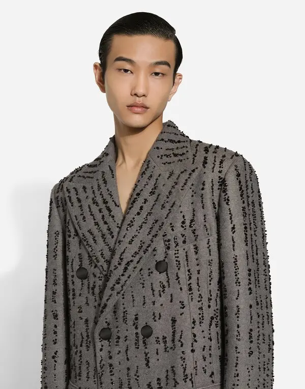 Dolce & Gabbana Double-breasted Embroidered Wool Coat