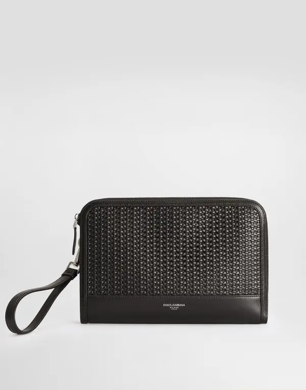 Dolce & Gabbana Atene Plongé Calfskin Clutch Bag Briefcase And Clutches - Black