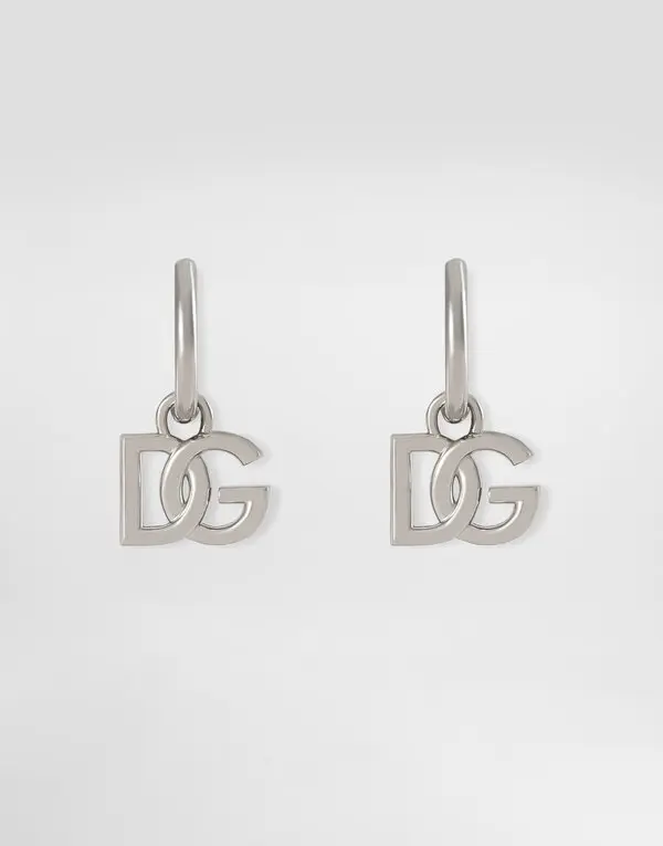 Dolce & Gabbana Hoop Earrings With Dg Logo Pendants Bijoux Metal - Silver