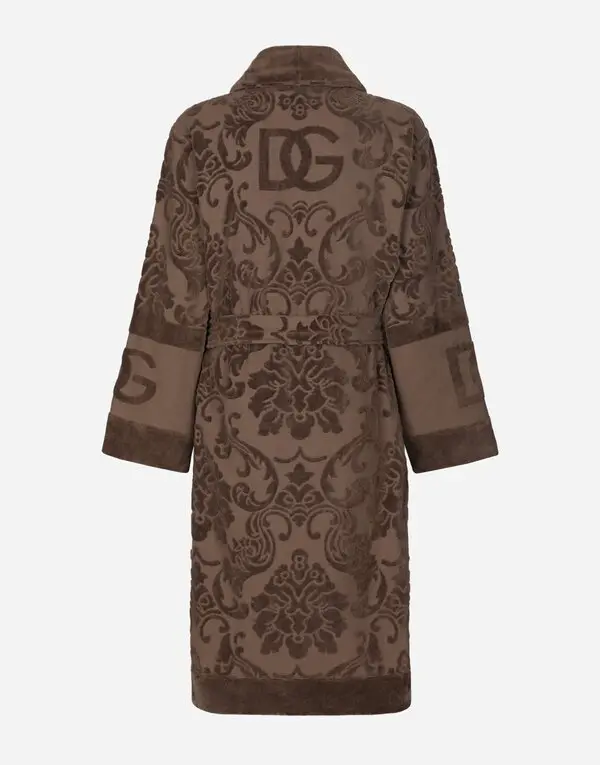 Dolce & Gabbana Bathrobe In Terry Cotton Jacquard Monochrome Bathrobes