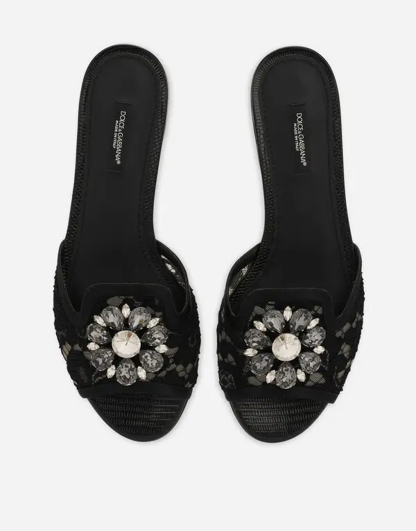 Dolce & Gabbana Majolica-print Brocade Flat Slippers - Black
