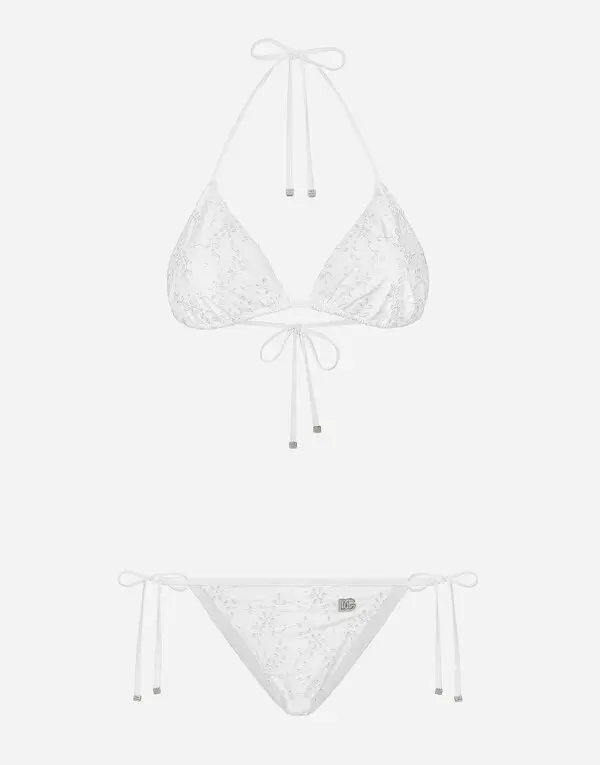Dolce & Gabbana Broderie Anglaise Triangle Bikini Swimwear - White