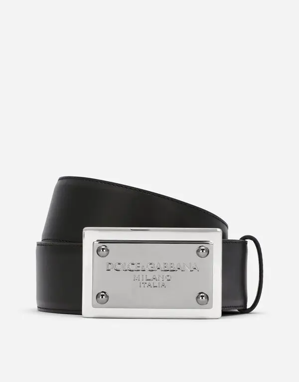 Dolce & Gabbana Leather Belt With Plaque Buckle