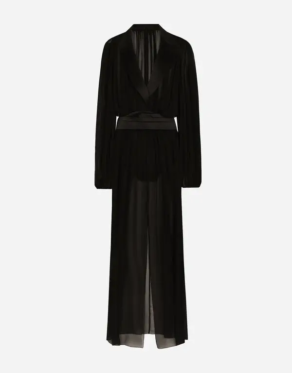 Dolce & Gabbana Long Silk Chiffon Tuxedo Dress Dresses Silk - Black