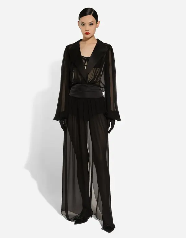 Dolce & Gabbana Long Silk Chiffon Tuxedo Dress Dresses Silk