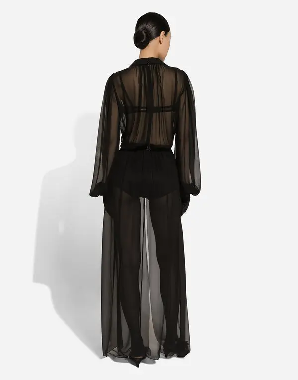Dolce & Gabbana Long Silk Chiffon Tuxedo Dress Dresses Silk