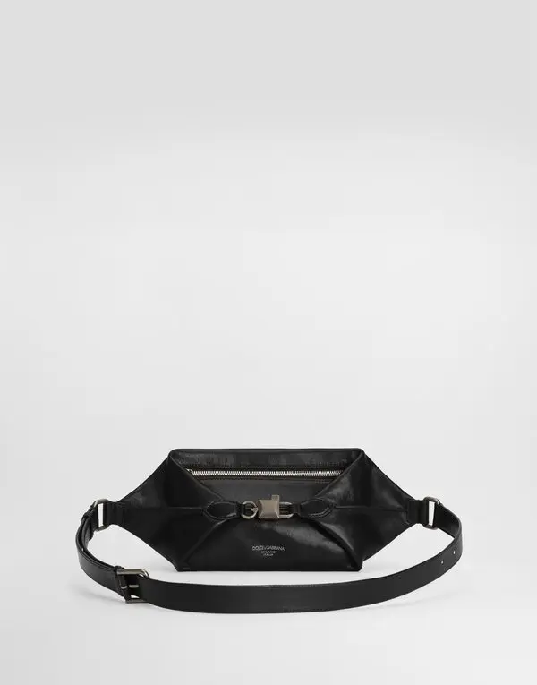 Dolce & Gabbana Lock Belt Bag In Tempesta Calfskin Backpacks And Fanny Packs - Black