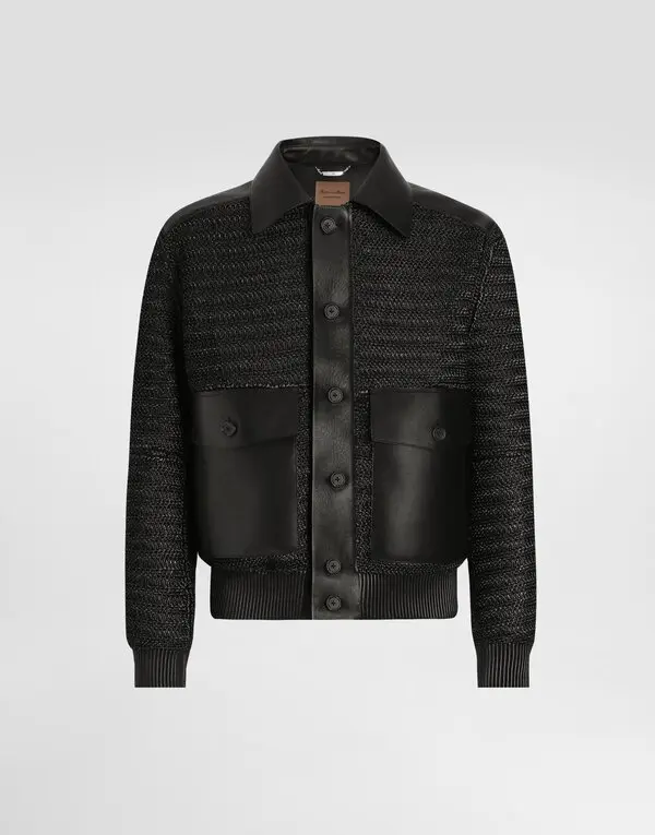 Dolce & Gabbana Leather And Raffia Mesh Jacket Coats And Jackets