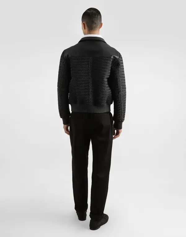 Dolce & Gabbana Leather And Raffia Mesh Jacket Coats And Jackets