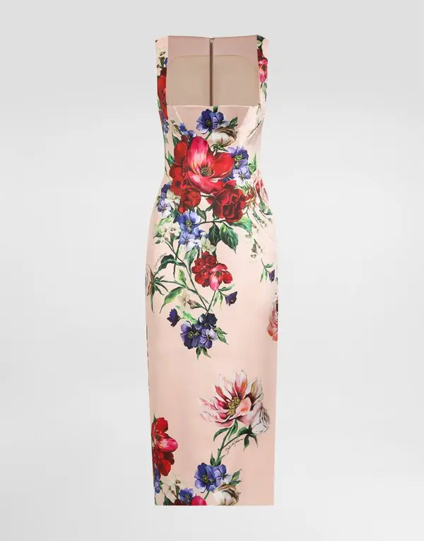 Dolce & Gabbana Satin Calf-length Sheath Dress With Floral Dresses - Print