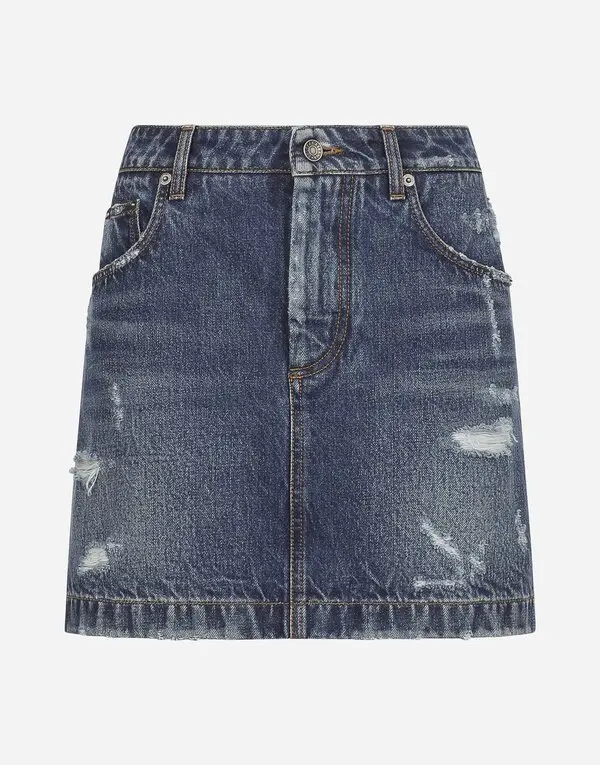 Dolce & Gabbana Denim Mini Skirt With Rips Denim And Jeans Multi-colored