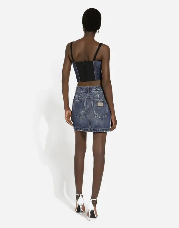 Dolce & Gabbana Denim Mini Skirt With Rips Denim And Jeans Multi-colored