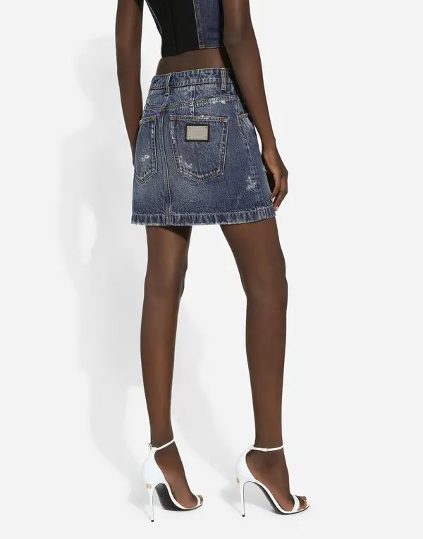 Dolce & Gabbana Denim Mini Skirt With Rips Denim And Jeans Multi-colored