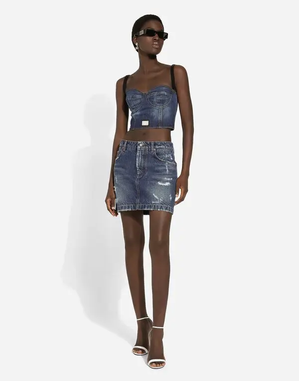 Dolce & Gabbana Denim Mini Skirt With Rips Denim And Jeans Multi-colored