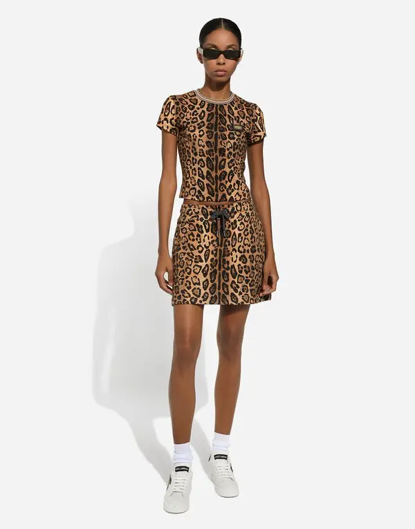 Dolce & Gabbana Leopard- Crespo Fleece Miniskirt