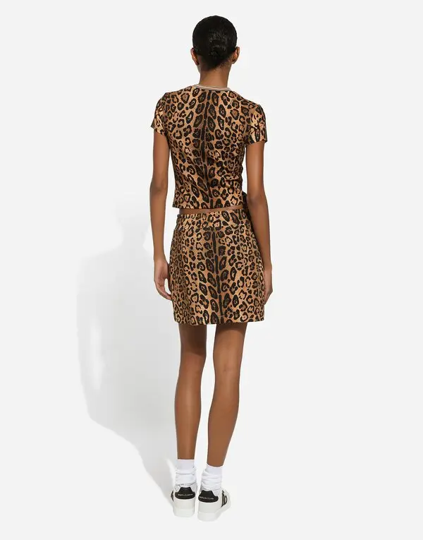 Dolce & Gabbana Leopard- Crespo Fleece Miniskirt