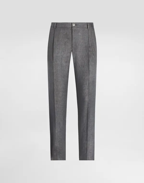 Dolce & Gabbana Washed Linen Canvas Trousers Pants And Shorts - Grey