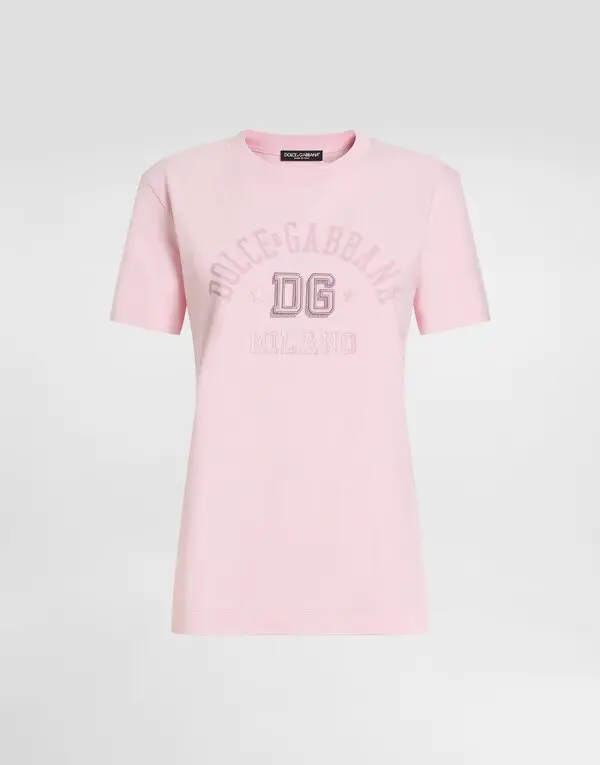 Dolce & Gabbana Oversize Jersey T-shirt With Raised Dg Logo Embroidery T-shirts And Sweatshirts - Pink
