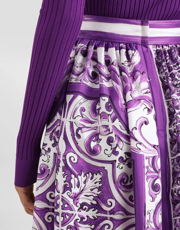 Dolce & Gabbana Majolica Print Gathered Twill Skirt