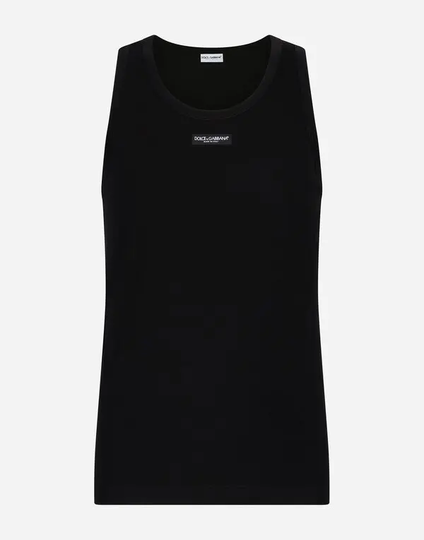 Dolce & Gabbana Two-way Stretch Cotton Tank Top With Logo Label Underwear And Loungewear Cotton - Black