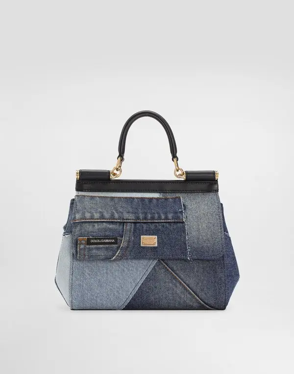 Dolce & Gabbana Small Sicily Bag In Patchwork And Calfskin Handbags - Denim