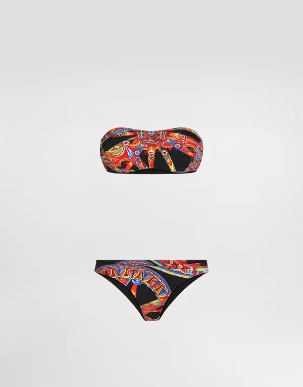 Dolce & Gabbana Carretto-print Bandeau Bikini� Swimwear - Multicolor