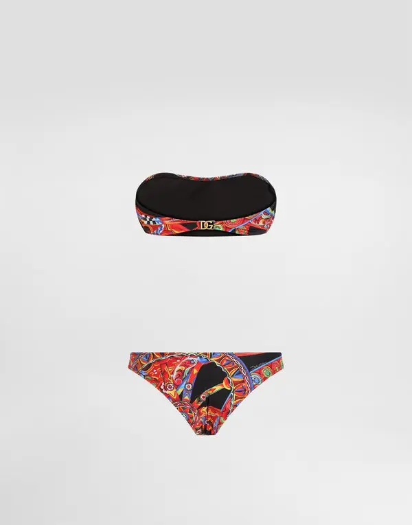Dolce & Gabbana Carretto-print Bandeau Bikini Swimwear - Multicolor