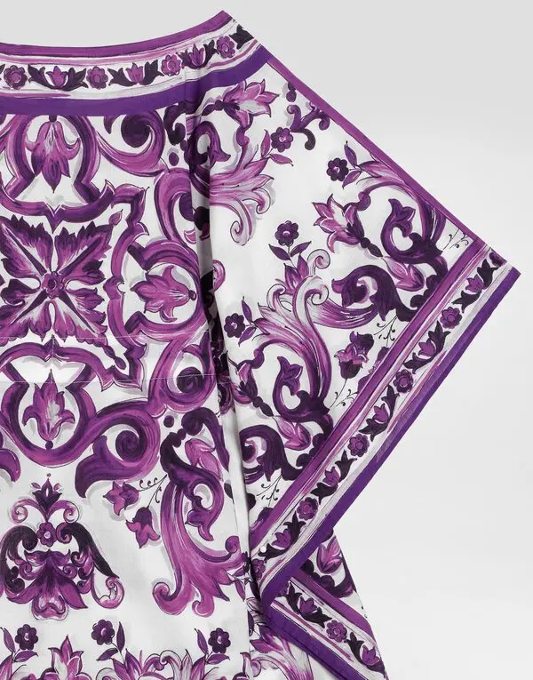 Dolce & Gabbana Majolica-print Short Cotton Caftan Dresses