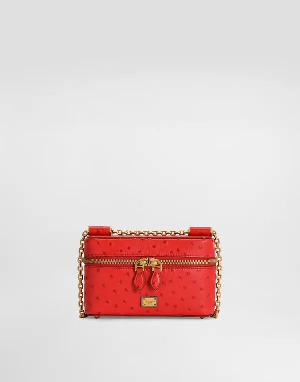 Dolce & Gabbana Sicily Small Shoulder Bag In Polished Ostrich Leather Shoulder And Crossbody Bags - Red