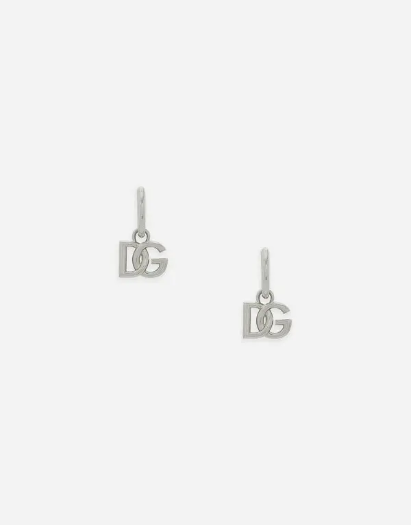 Dolce & Gabbana Creole Earrings With Dg Logo Pendant Bijoux Metal - Silver