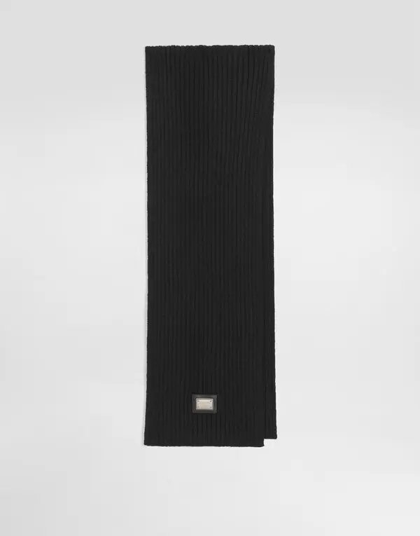 Dolce & Gabbana Ribbed Wool Scarf With Logo Plate Accessories