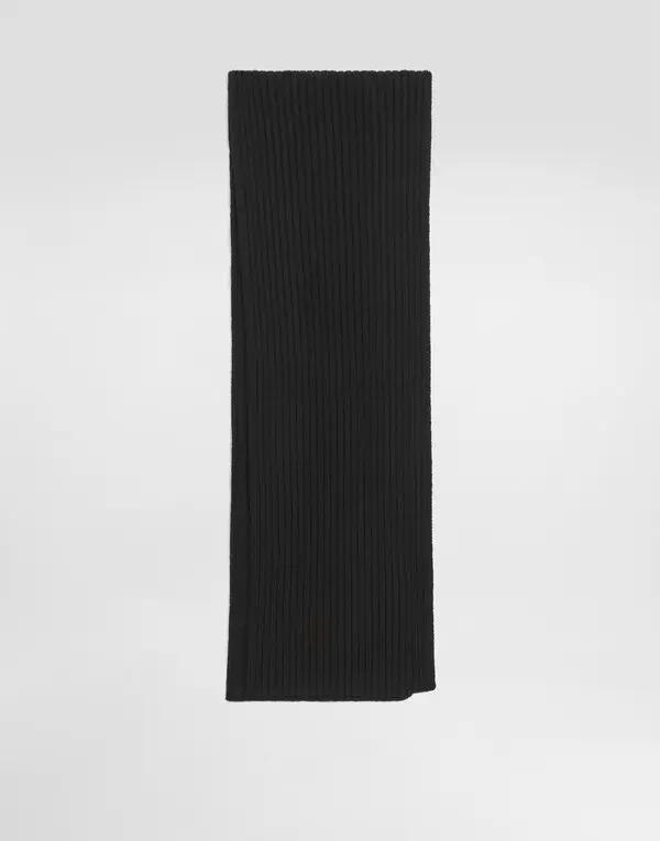 Dolce & Gabbana Ribbed Wool Scarf With Logo Plate Accessories