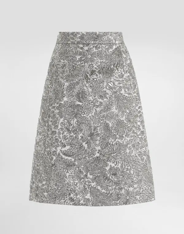 Dolce & Gabbana Lamé Floral Jacquard Midi Skirt Skirts - Silver