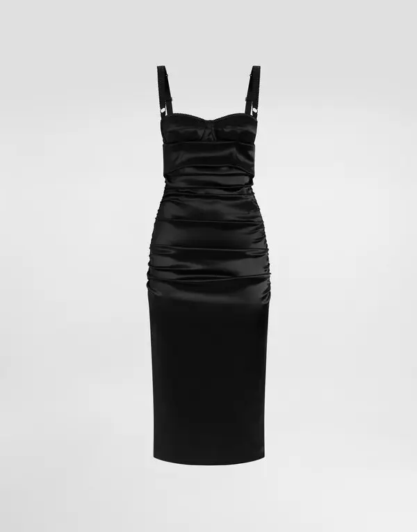 Dolce & Gabbana Draped Calf-length Dress With Bra-style Detailing Dresses Satin - Black