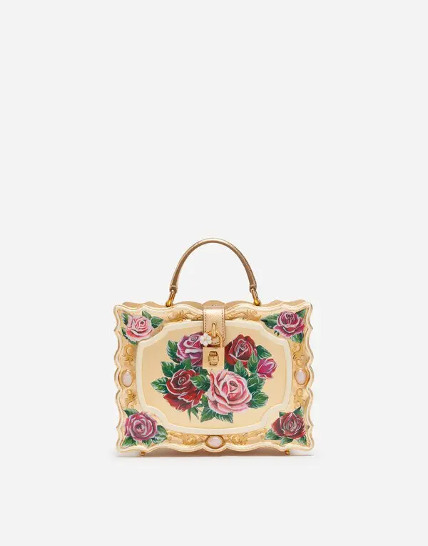 Dolce & Gabbana Dolce Box Bag In Golden Hand-painted Wood Handbags - Multicolor