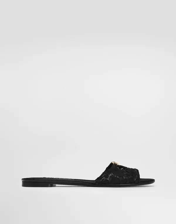 Dolce & Gabbana Lace Flat Slides - Black