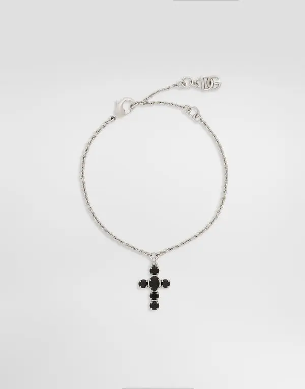 Dolce & Gabbana Link Bracelet With Rhinestone Cross Charms - Silver