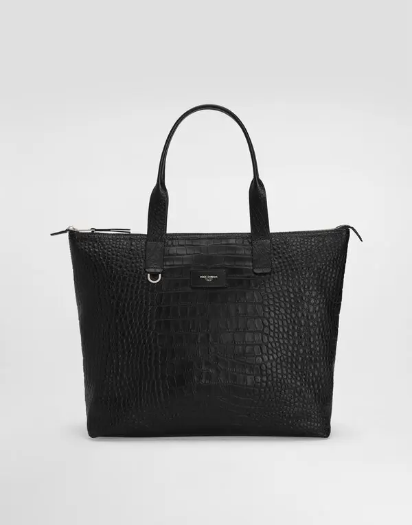 Dolce & Gabbana Medium Crocodile-print Calfskin Shopper Shoppers - Black