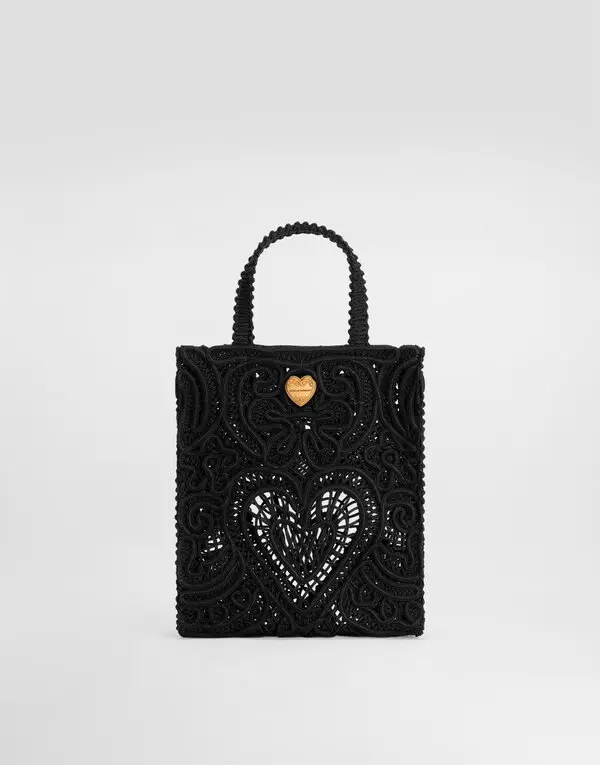Dolce & Gabbana Small Cordonetto Lace Beatrice Bag Handbags Cotton - Black
