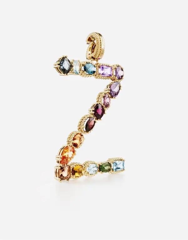 Dolce & Gabbana 18kt Yellow Z Letter Charm With Multicoloured Gemstones - Gold