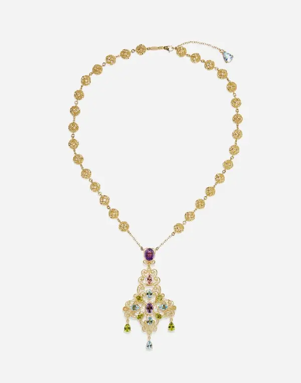 Dolce & Gabbana Filigree Necklace 18-carat Yellow And Multicolored Gems    Necklaces - Gold