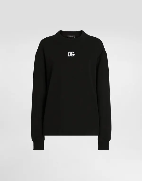 Dolce & Gabbana Jersey Sweatshirt With Dg Embroidery T-shirts And Sweatshirts - Black