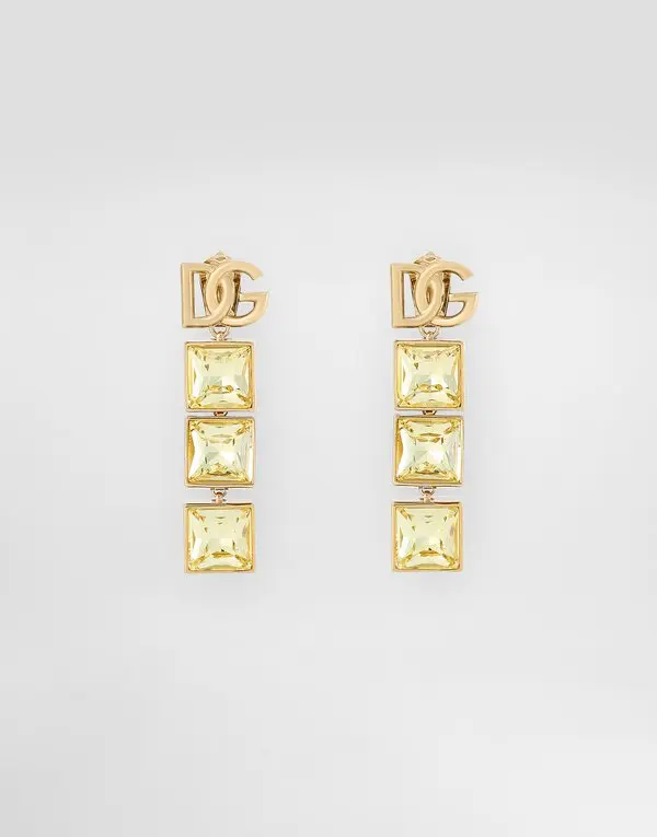 Dolce & Gabbana Drop Earrings With Dg Logo And Rhinestones Bijoux Metal - Gold