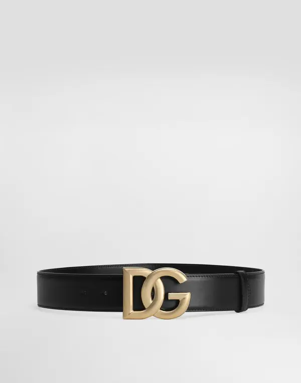 Dolce & Gabbana Calfskin Belt With Dg Logo Belts Leather - Black