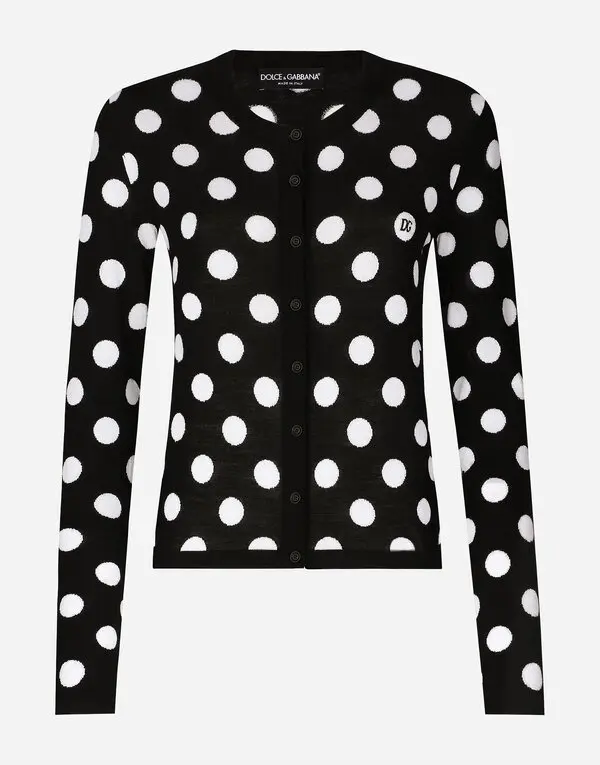 Dolce & Gabbana Wool And Silk Cardigan With Polka-dot Inlay Sweaters And Cardigans Multi-colored - Print