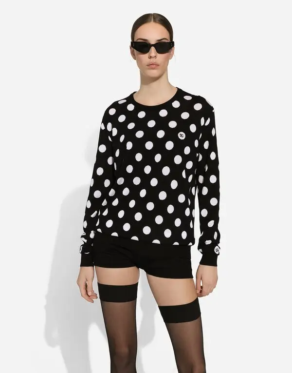 Dolce & Gabbana Wool And Silk Cardigan With Polka-dot Inlay