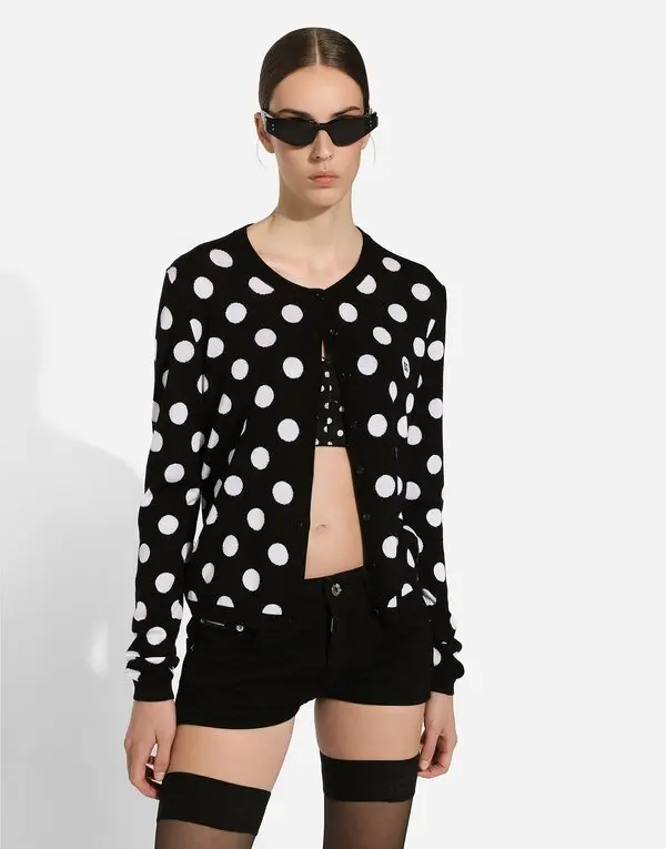 Dolce & Gabbana Wool And Silk Cardigan With Polka-dot Inlay