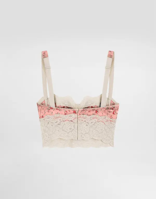 Dolce & Gabbana Small Rose-print Satin And Lace Balconette Underwear